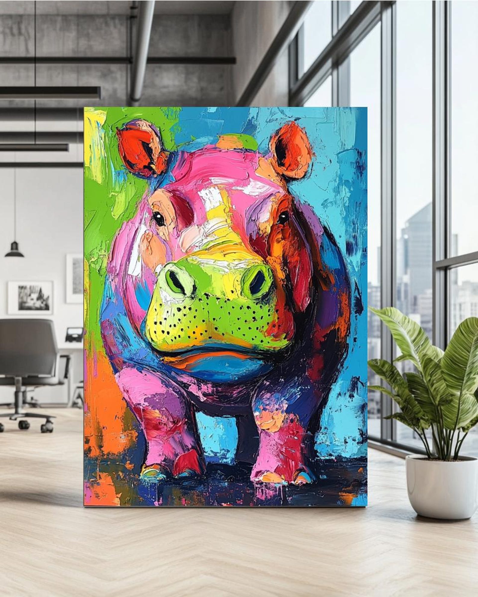 Colorful Hippo Wall Art | Abstract Animal Canvas for Living Room ...