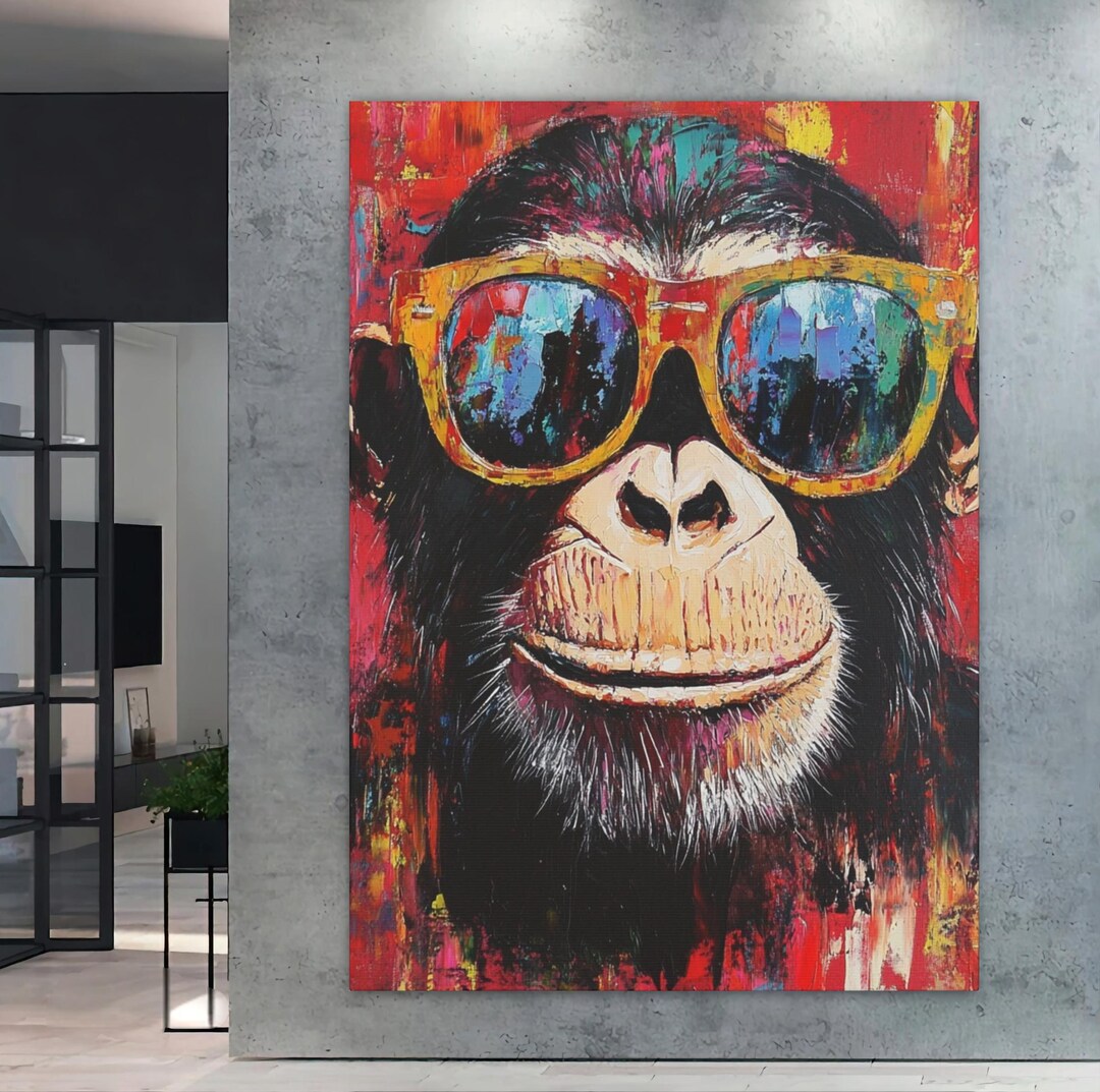 Cool Monkey Wall Art | Funky Chimpanzee Canvas | Modern Animal Decor ...