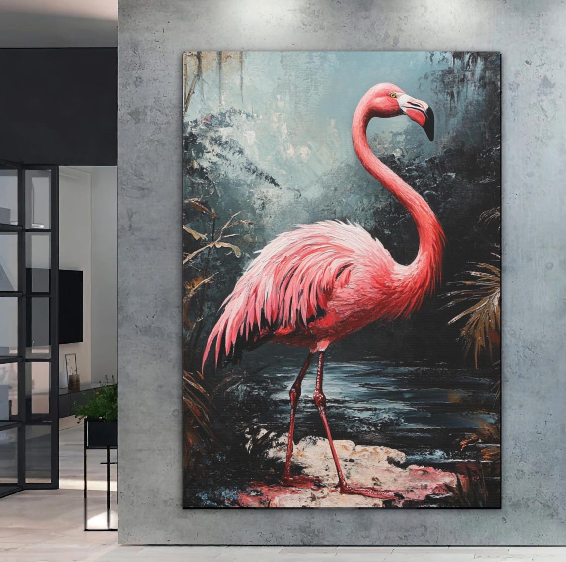Pink Flamingo Canvas Print | Tropical Wildlife Wall Art | Elegant Bird ...