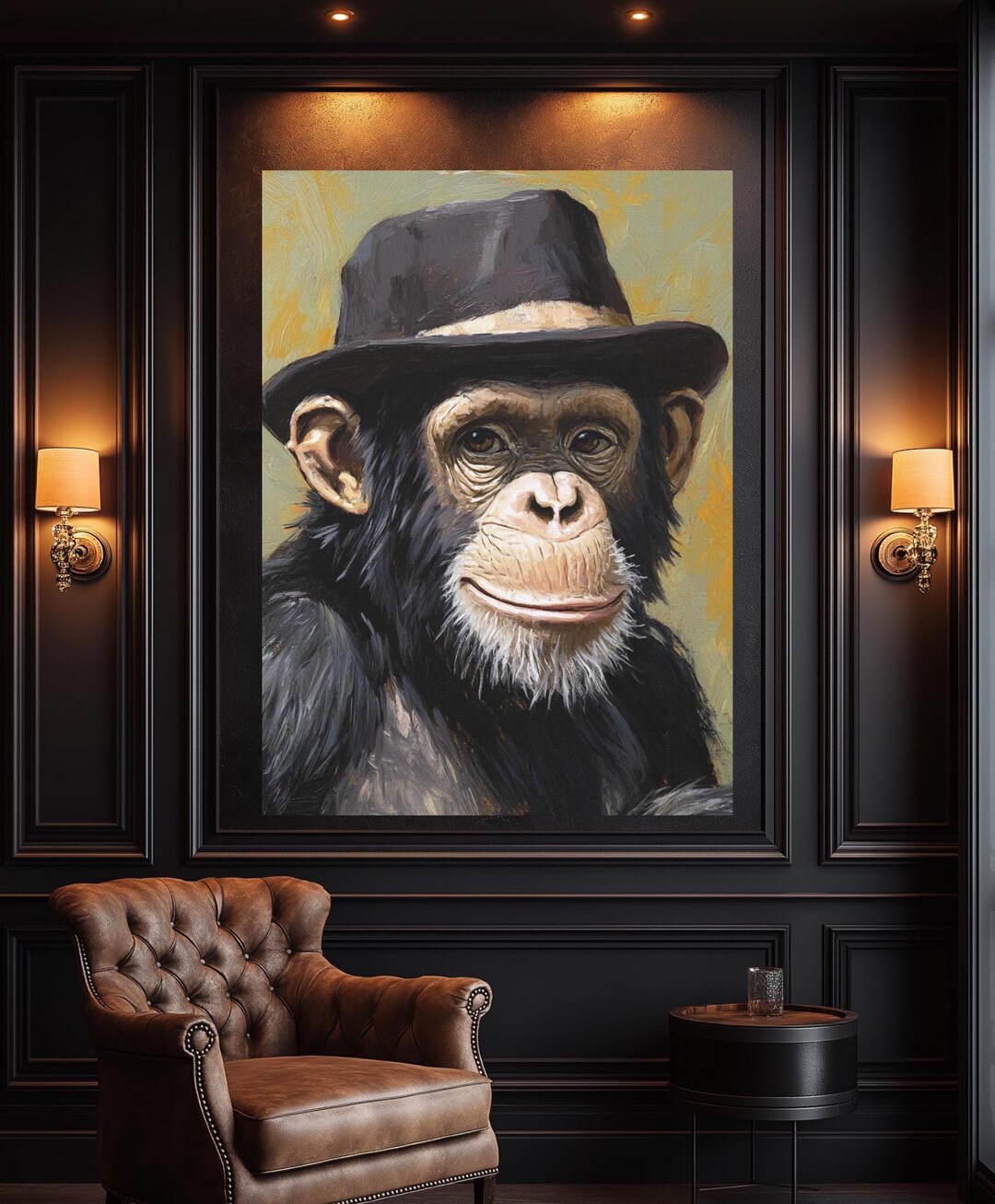 Chimpanzee Wall Art | Monkey Canvas Print | Vintage Animal Painting ...