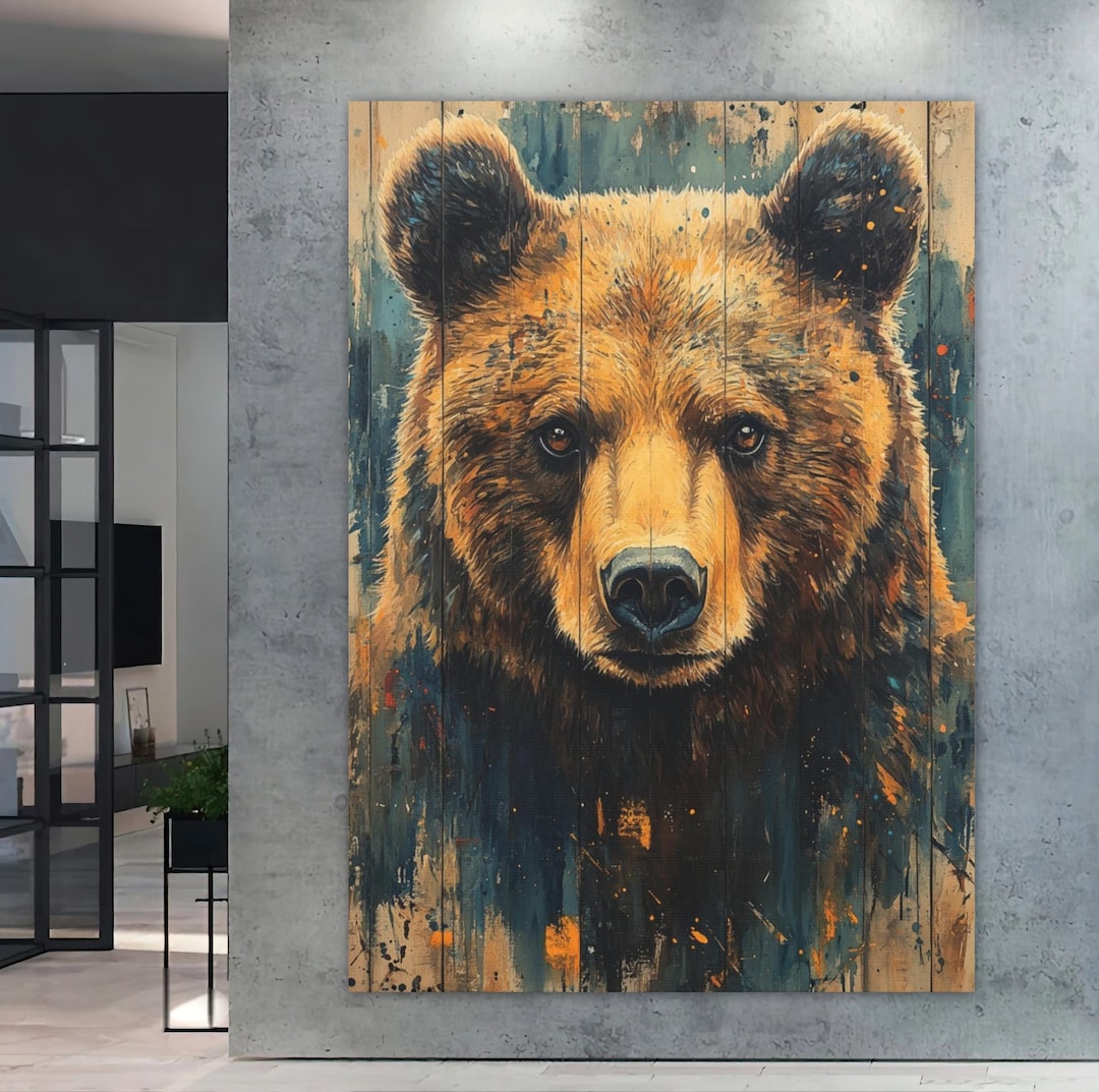 Bear Wall Art | Rustic Wildlife Canvas | Grizzly Bear Artwork | Cabin ...