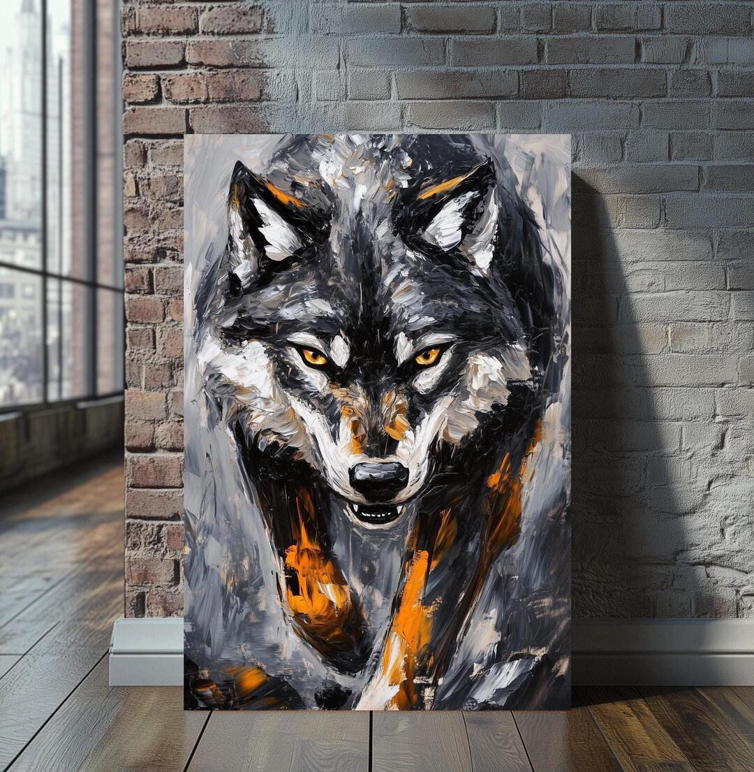 Wolf Canvas Wall Art | Abstract Animal Painting | Alpha Predator Decor ...