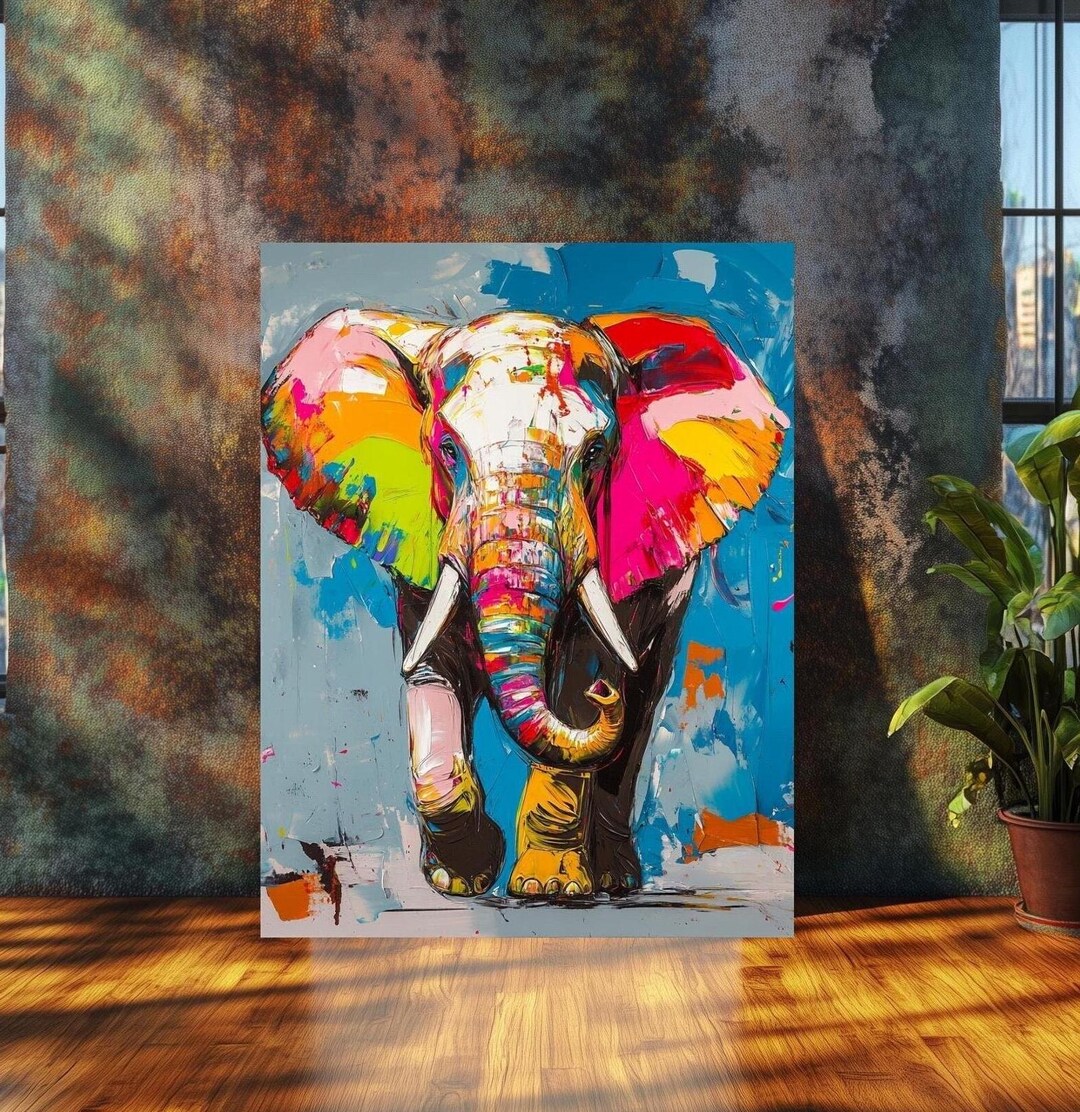 Colorful Elephant Wall Art | Vibrant Animal Canvas | Abstract Wildlife ...