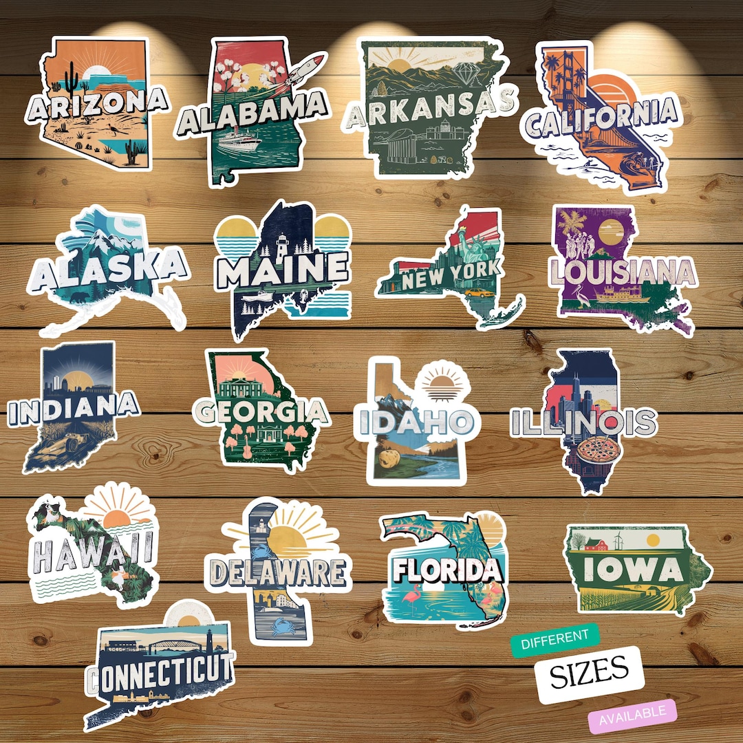 USA Stickers 50 States Set Stickers Water Resistant Vinyl Decal for ...
