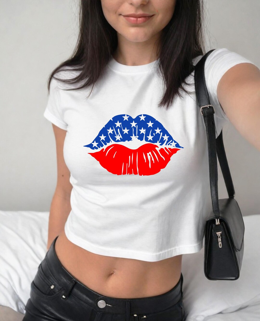American Flag Kiss Crop Top, Memorial Day Shirt, Patriotic Womens Tee ...