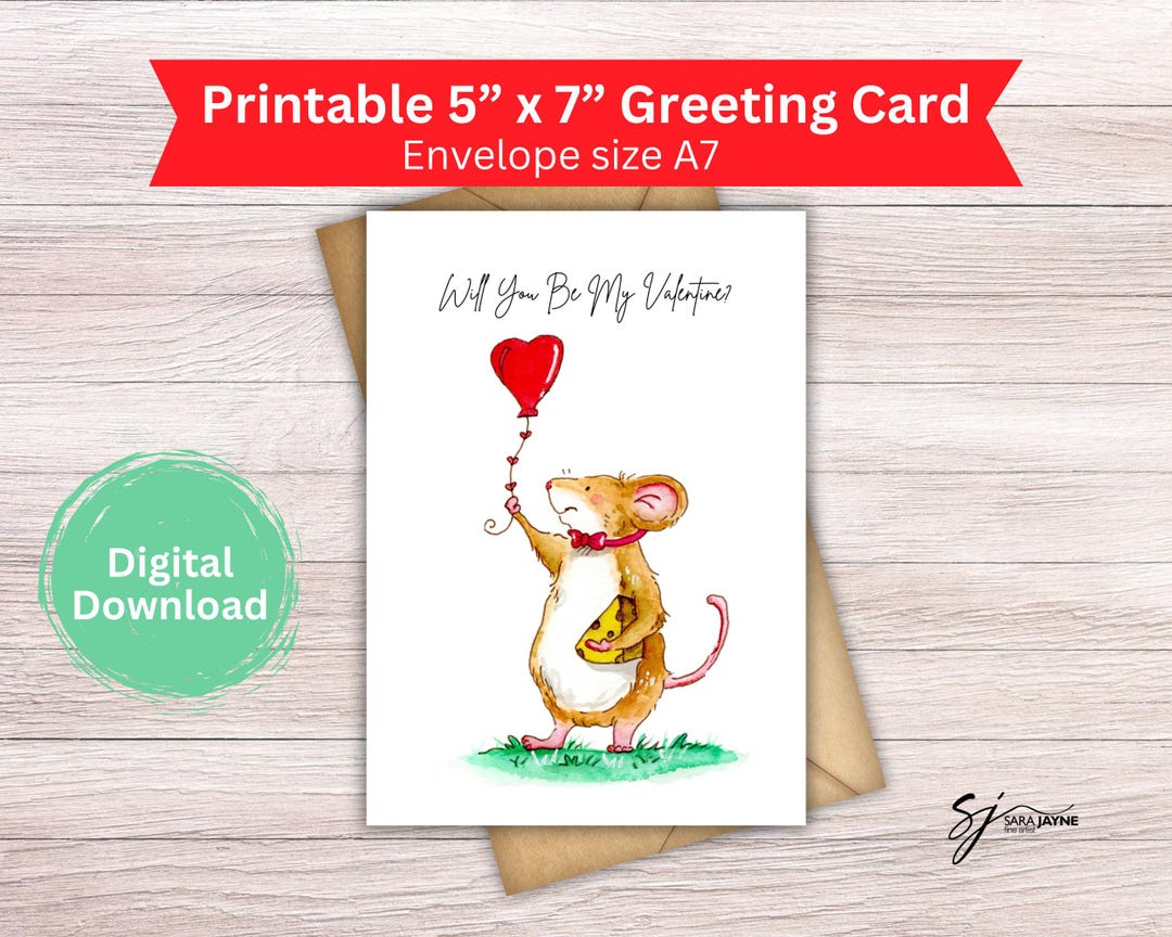 Unique Valentine's Card Printable, Cute Mouse Valentine Card, Digital ...