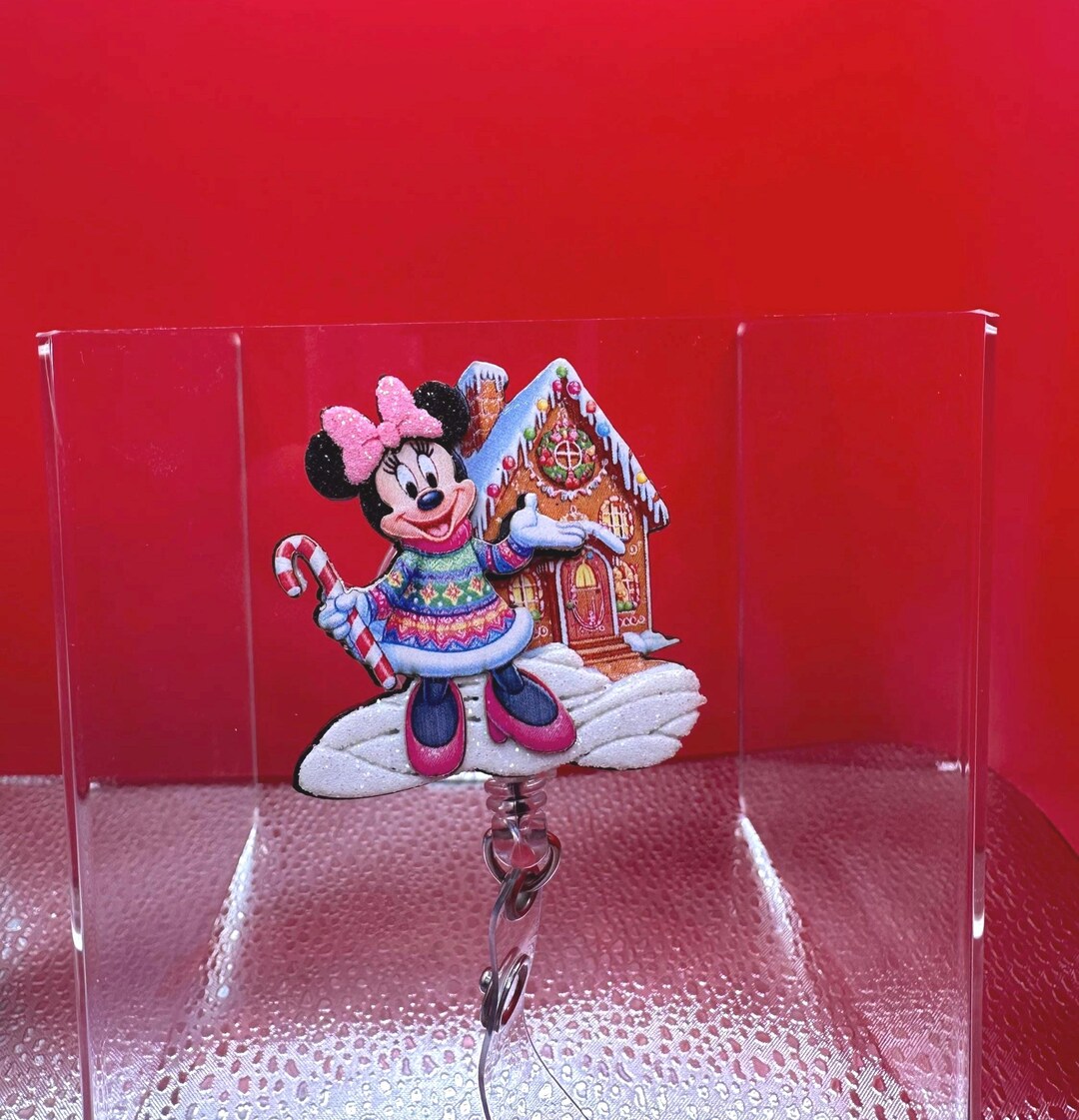 Minnie Mouse With Gingerbread House Christmas Badge Reel for ID - Etsy