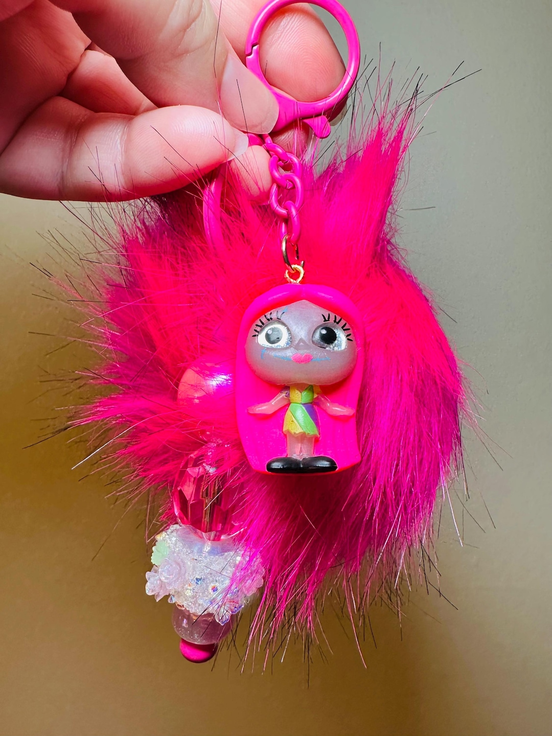 Sally Nightmare Before Christmas Keychain: Hot Pink Fluffy Pom Pom Bag ...