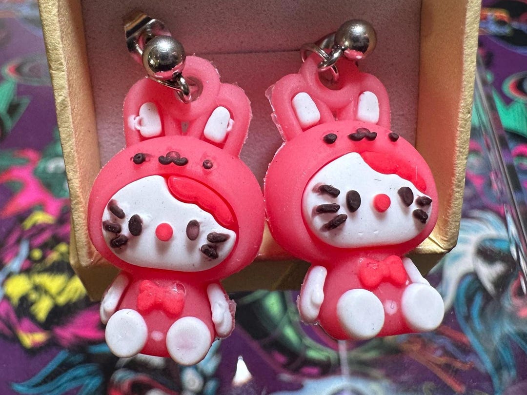 Hello Kitty With Bunny Ears Silicone Dangle Earrings - Etsy