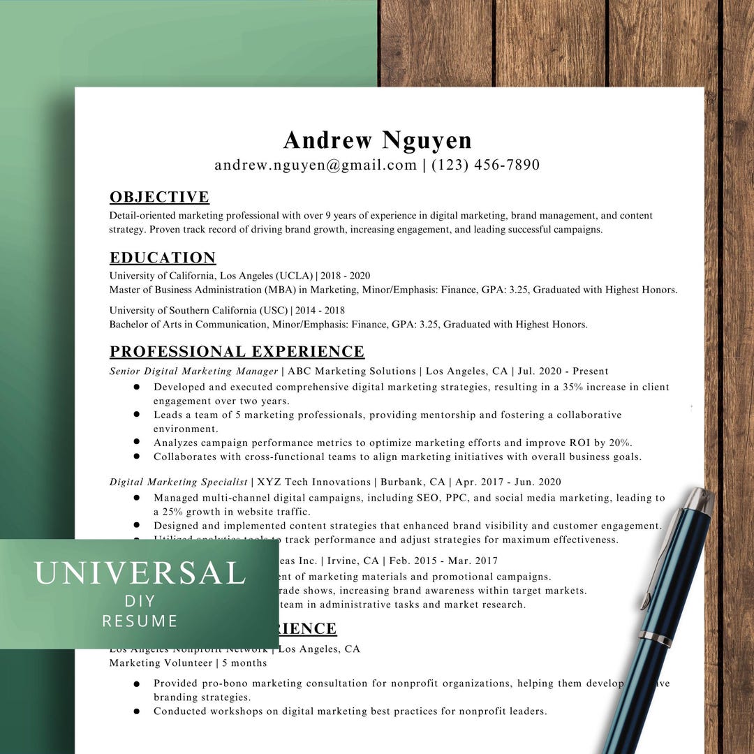 Quick, Easy, Simple Resume Template, Word, Odf/odt, Google Docs, ATS Friendly, Professional ...