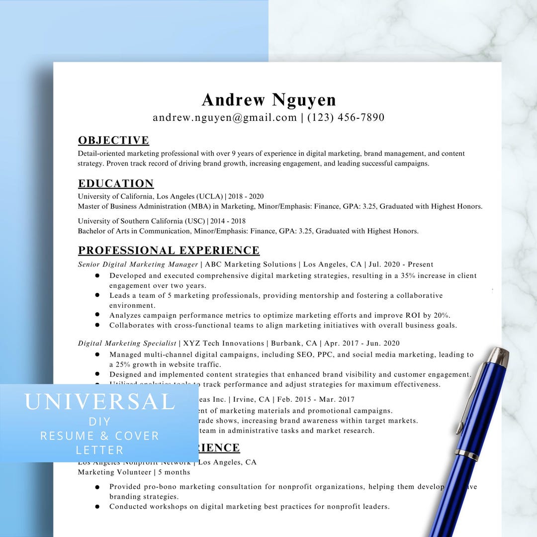 Quick, Easy, Simple Resume & Cover Letter Template, References, Word ...