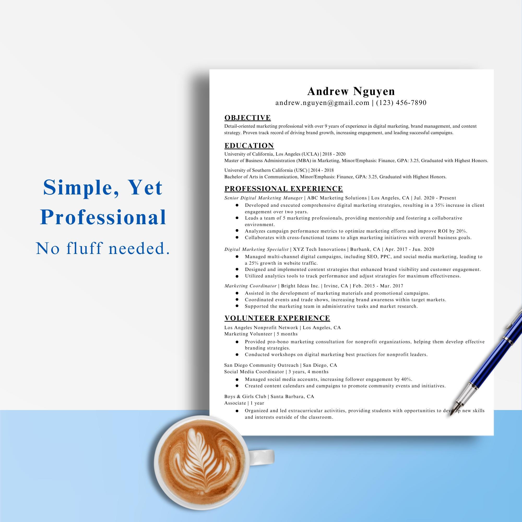 Quick, Easy, Simple Resume & Cover Letter Template, References, Word ...