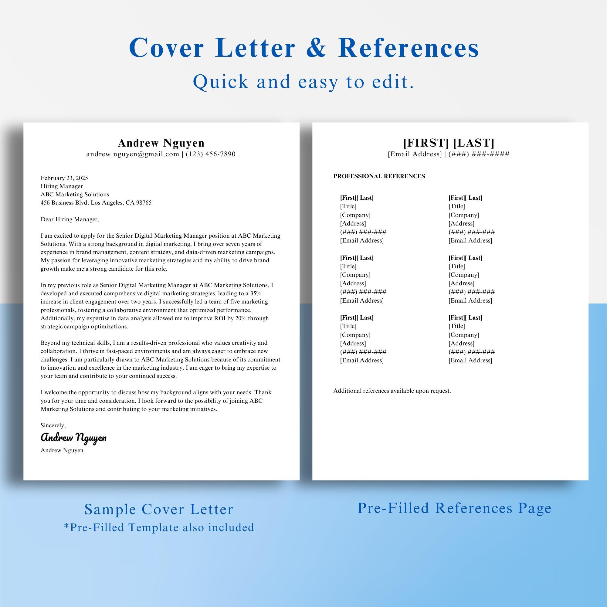 Quick, Easy, Simple Resume & Cover Letter Template, References, Word ...