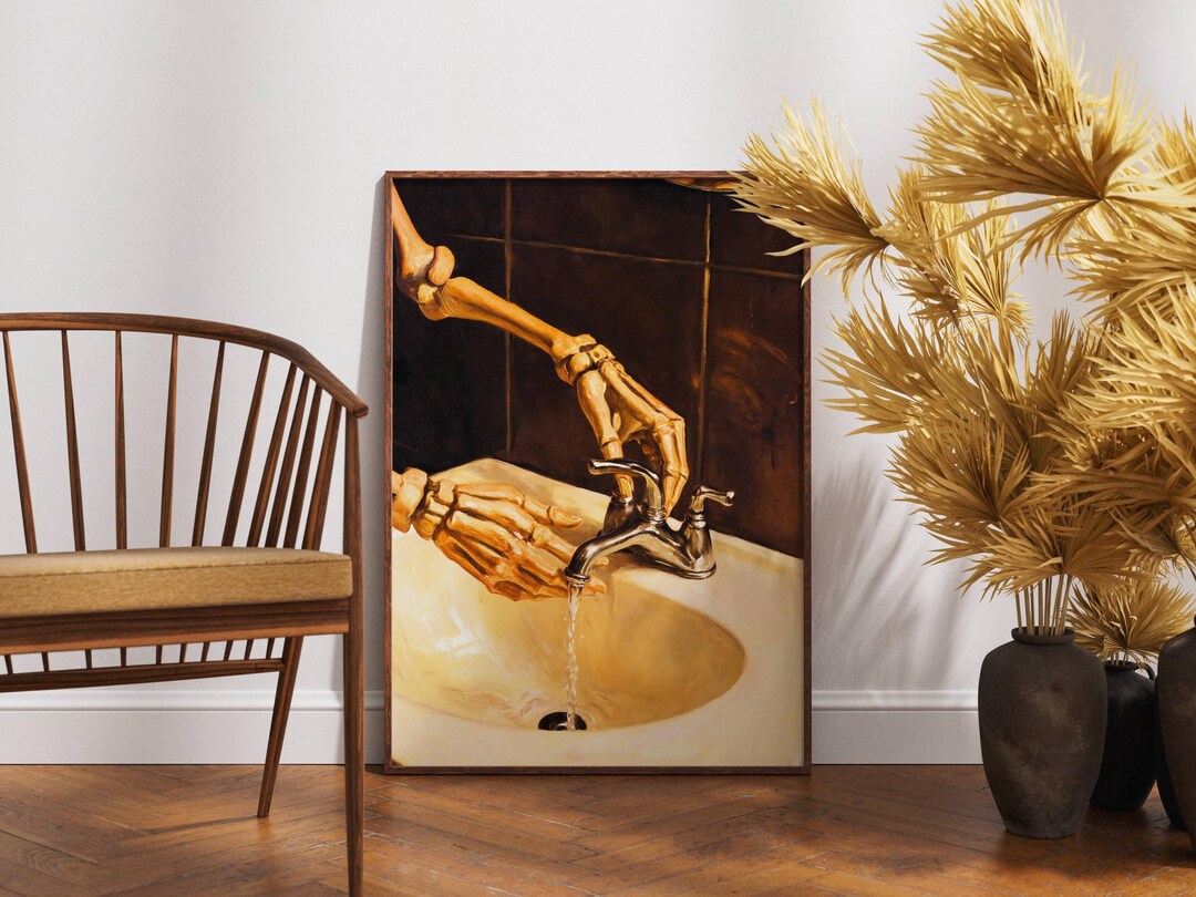 Skeleton Washing Hands Print | Funny Gothic Halloween Bathroom Decor ...