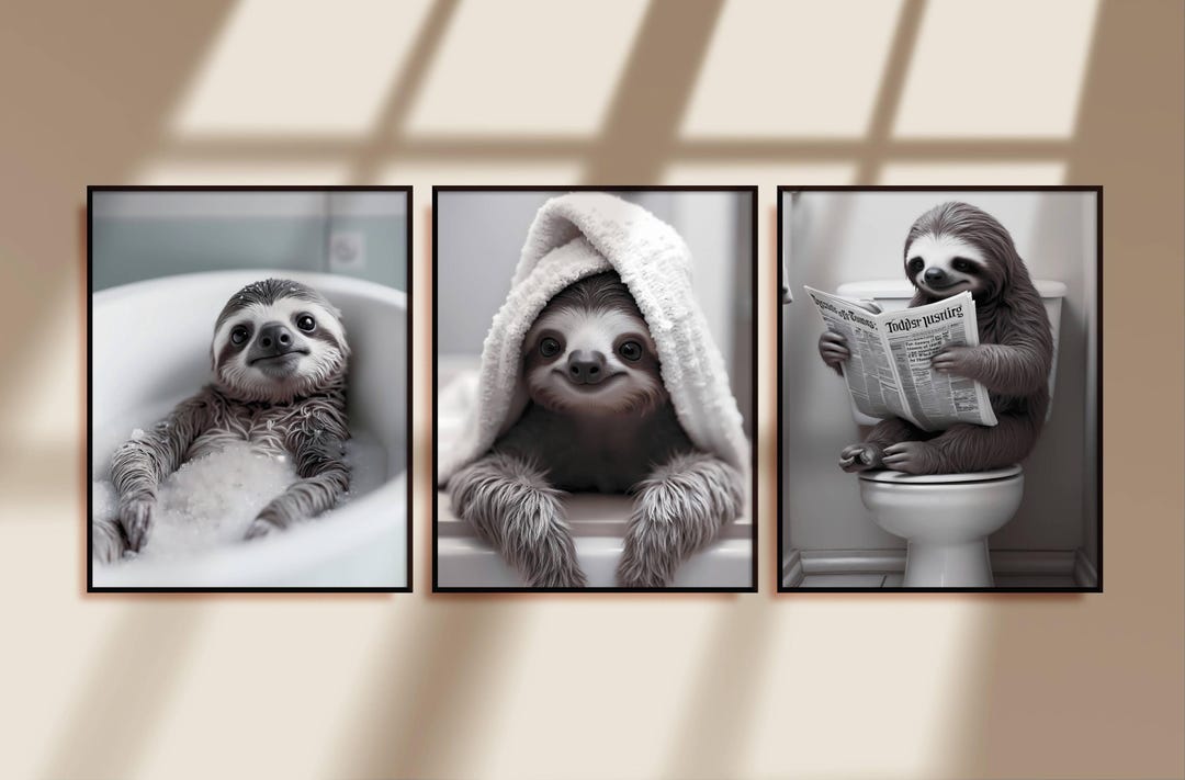 Sloth Bathroom Wall Art Set of 3 | Funny & Cute Sloth Prints | Quirky ...