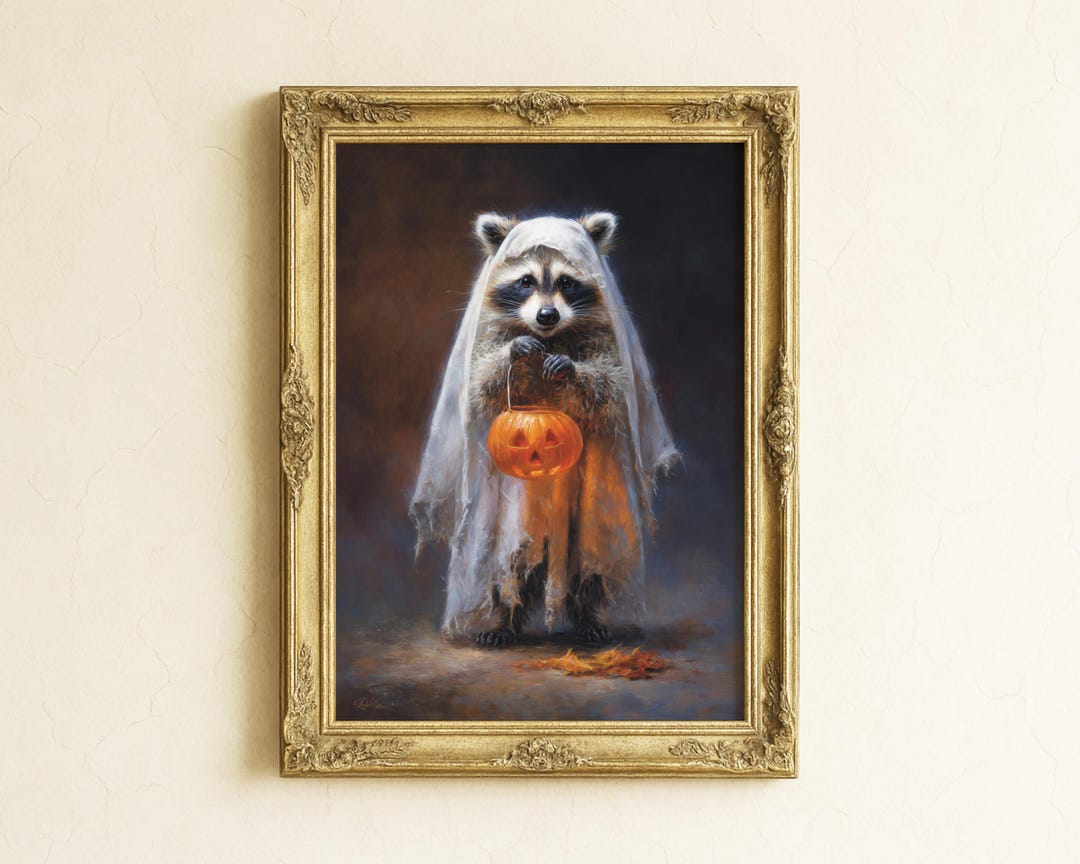 Raccoon in Ghost Costume Wall Art Printable – Cute Halloween Woodland ...