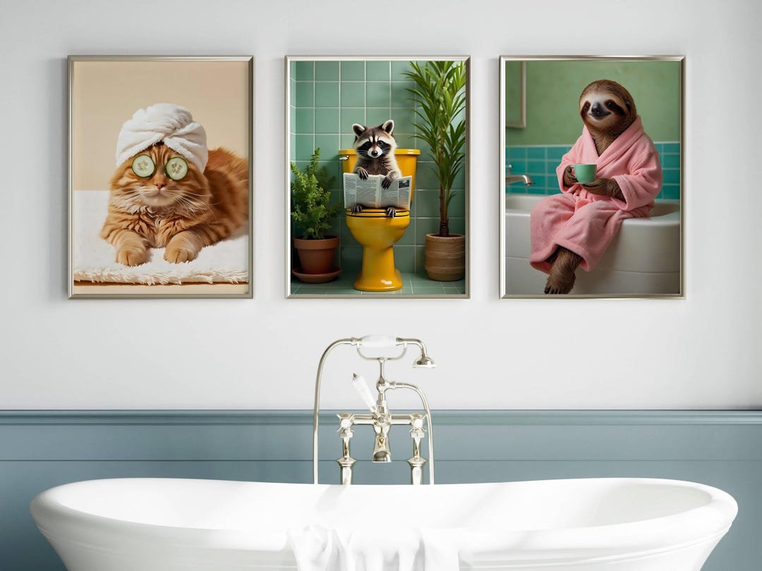 Funny Animals Bathroom Wall Art Set of 3 | Quirky & Playful Bathroom ...
