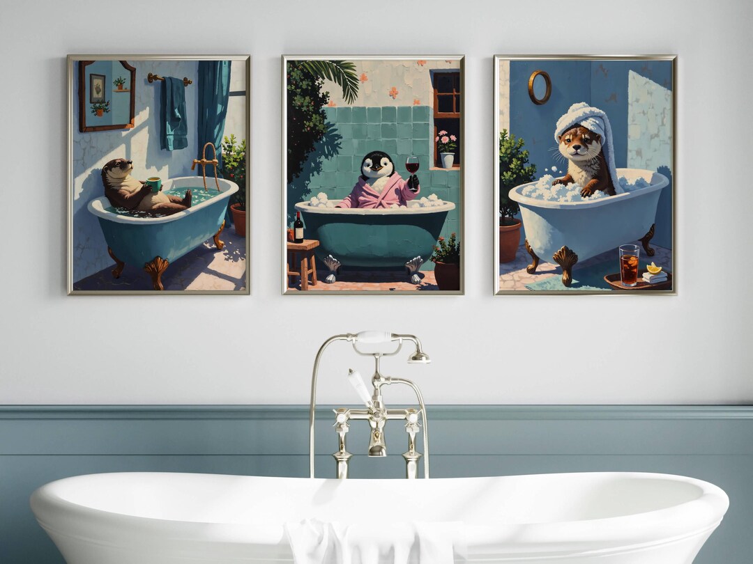 Cute Animals Bathroom Wall Art Set of 3 | Funny & Quirky Bathroom Decor ...