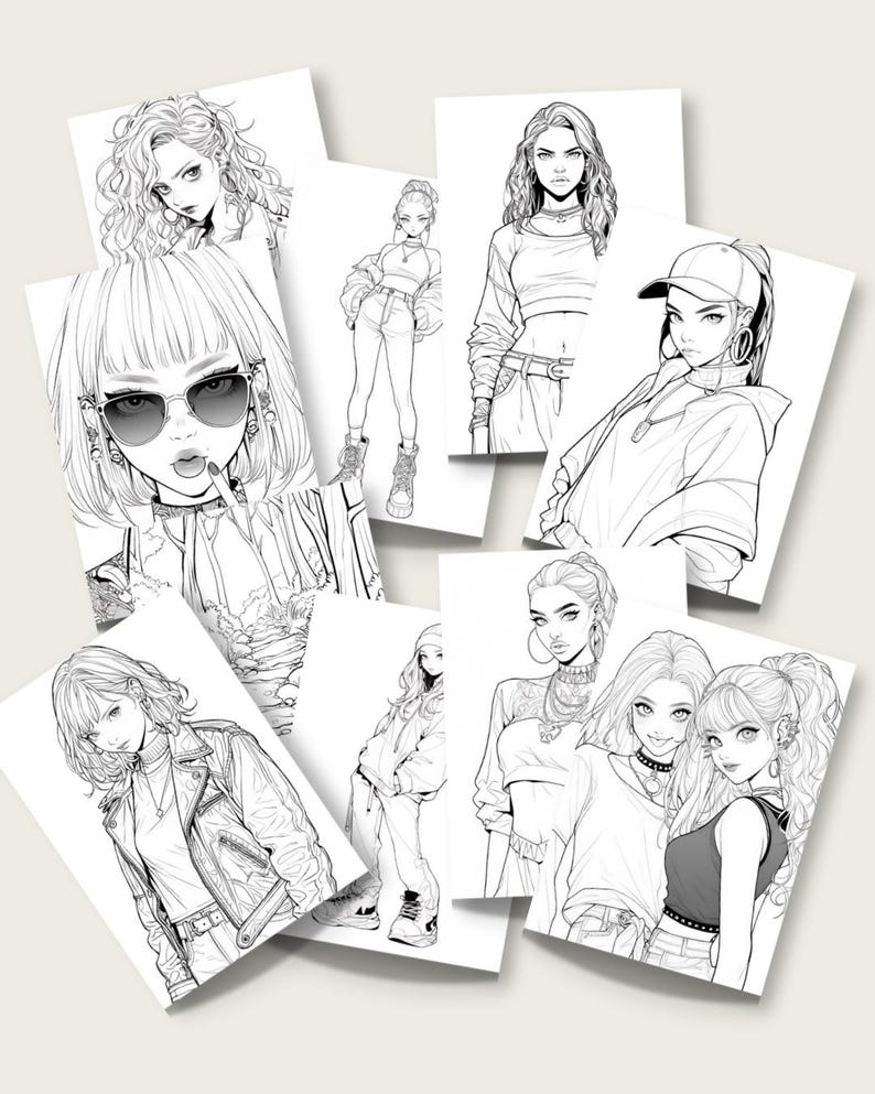 Fashion Girls Coloring Book Printable PDF, Stylish Outfit Coloring ...