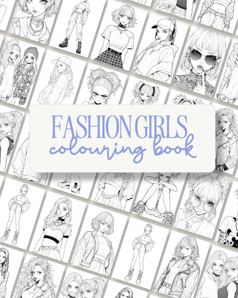 Fashion Girls Coloring Book Printable PDF, Stylish Outfit Coloring ...
