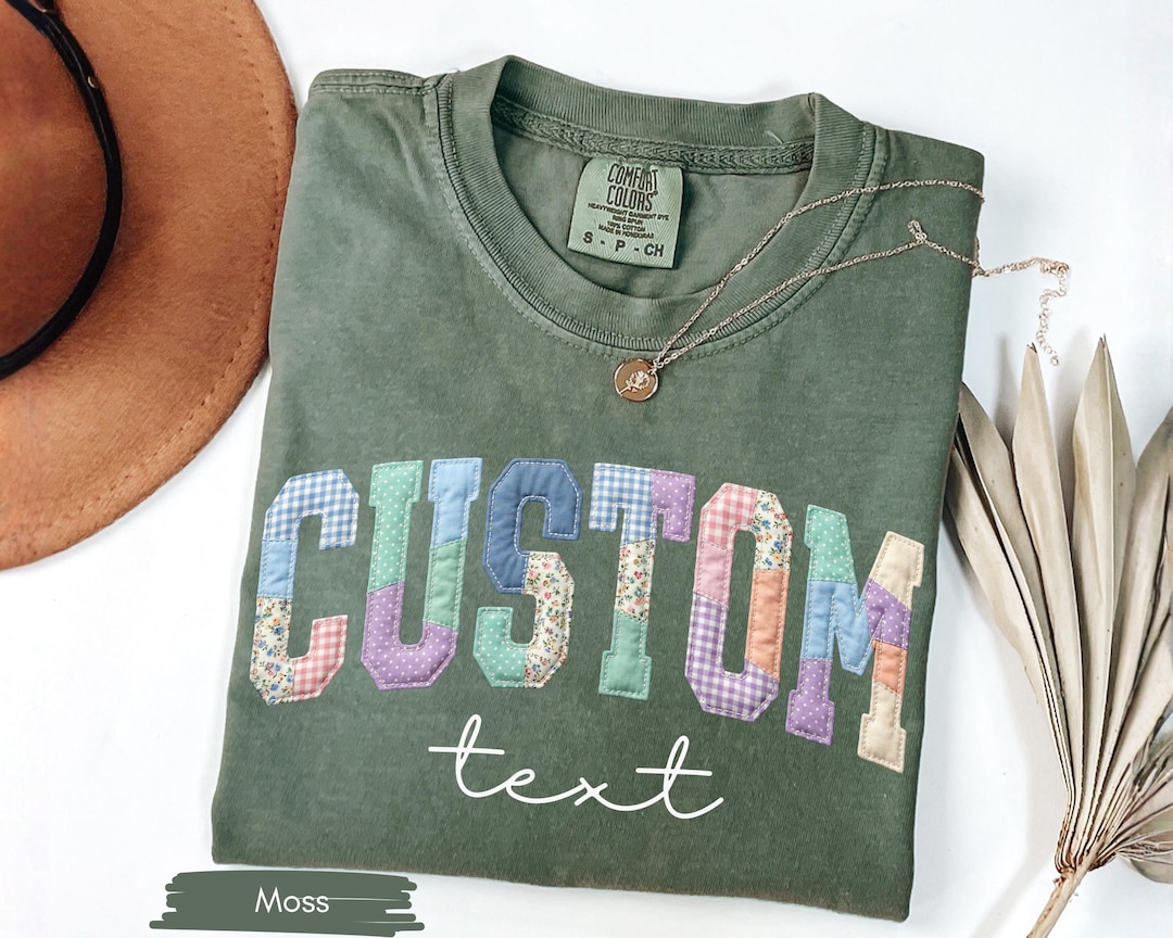 Comfort Colors® Custom Faux Patchwork Name Shirt, Personalized Varsity ...