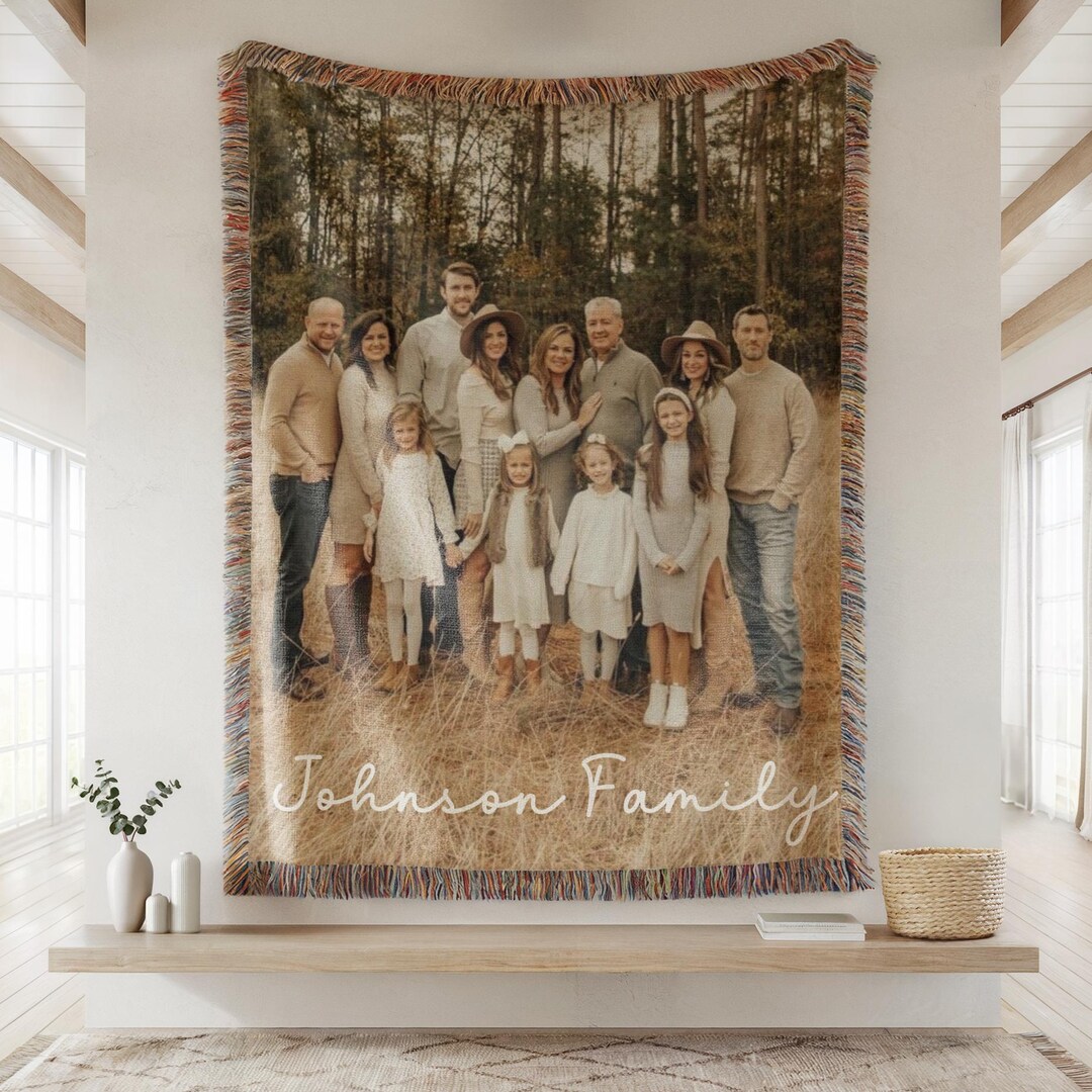 Custom Photo Blanket, Personalized Woven Cotton Throw, Picture Blanket ...
