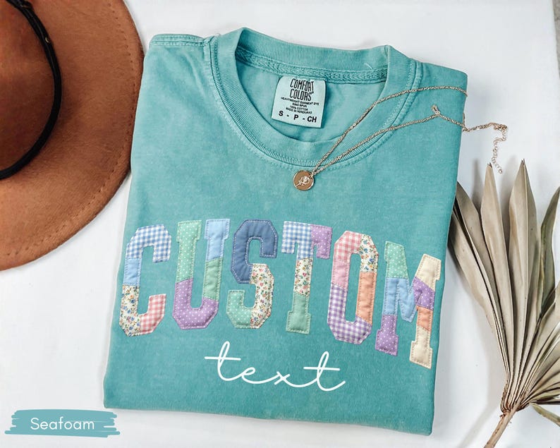 Comfort Colors® Custom Faux Patchwork Name Shirt, Personalized Varsity ...