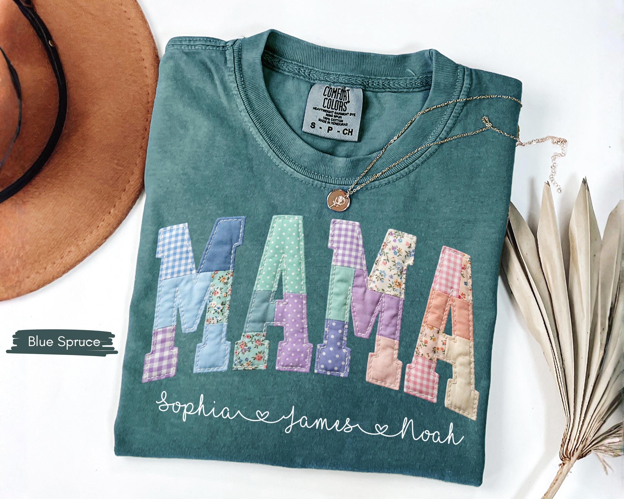 Personalized Mama Faux Patchwork Shirt With Kids Names, Floral Mom ...