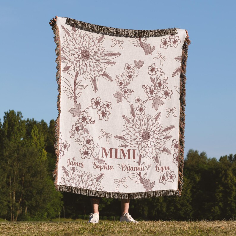 Personalized Grandma Blanket, Floral Name Throw for Grandma, Custom ...