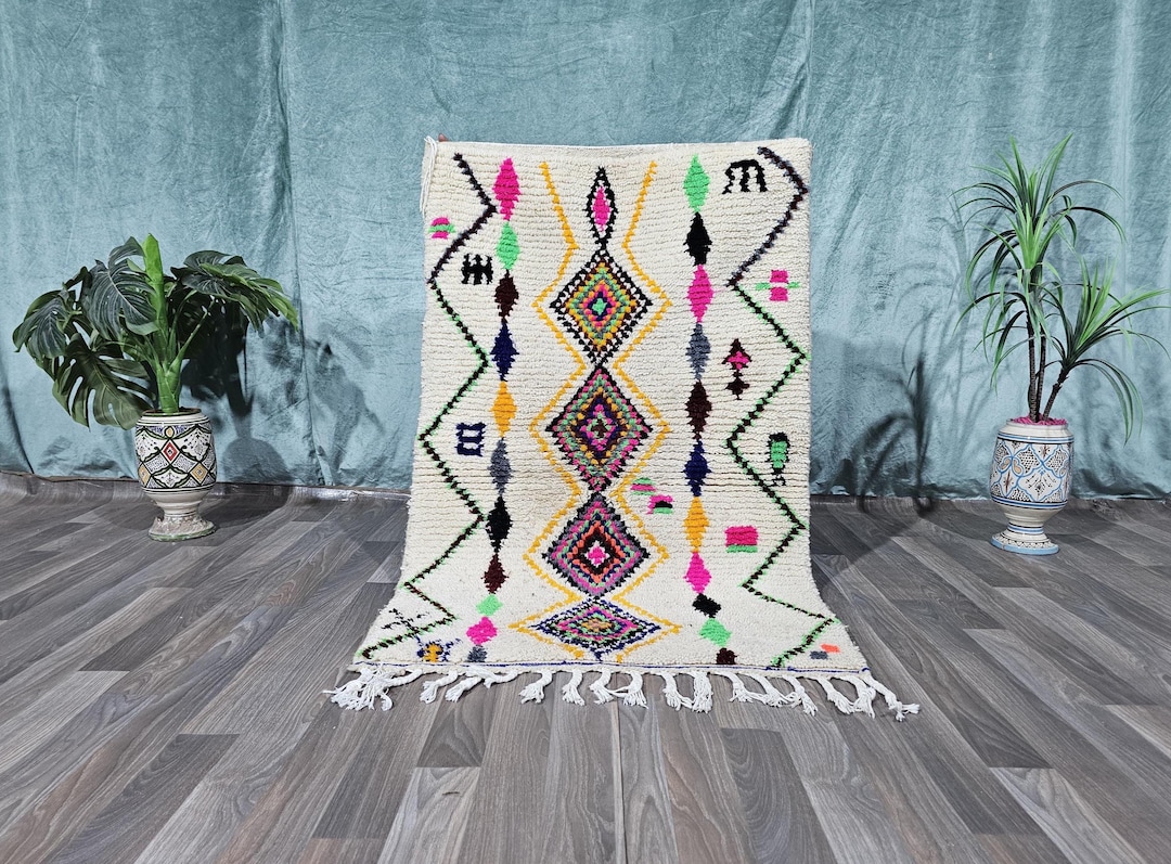 Colorful MOROCCAN Wool Rug, Boho Abstract Rug, Handmade Wool Rug ...