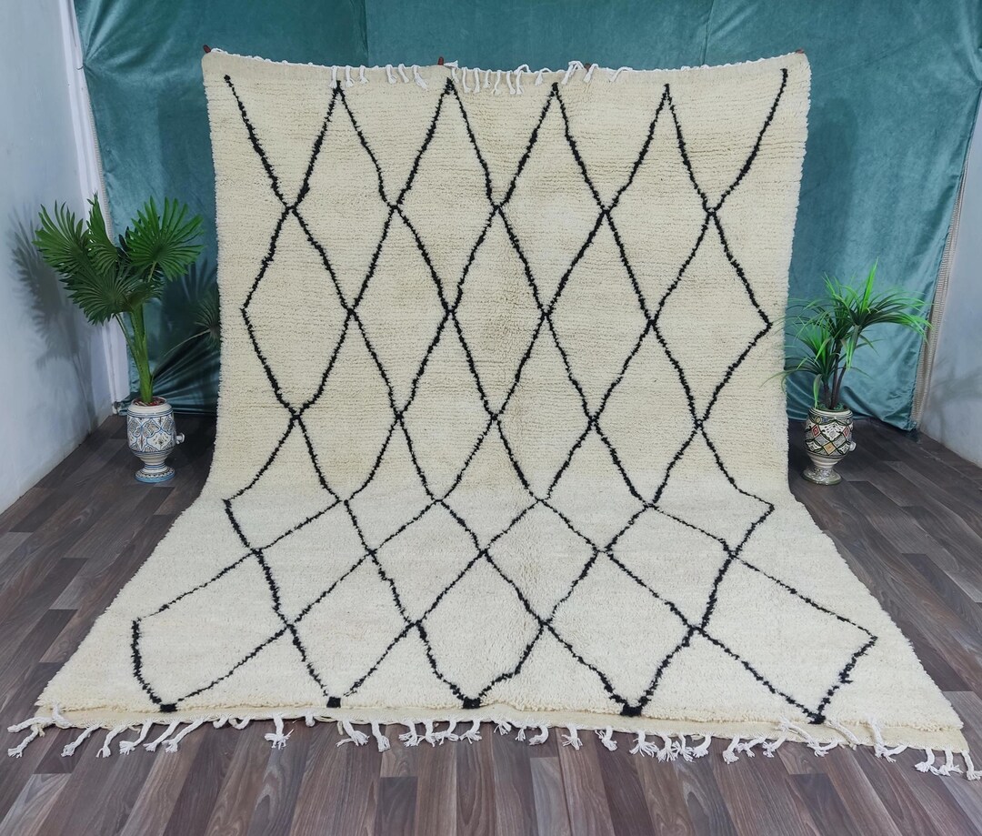 Large white black net rug, custom made for bedroom or living room ...