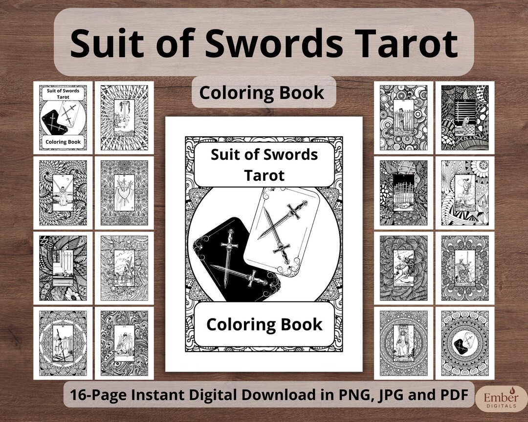 Printable Tarot Suit of Swords Coloring Pages, Mental Clarity Journal ...