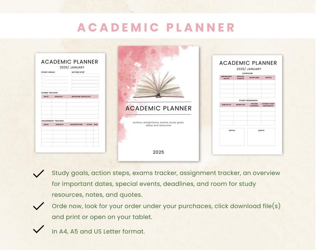 Academic Planner | Study Planner | College Planner | 2025 Planner ...