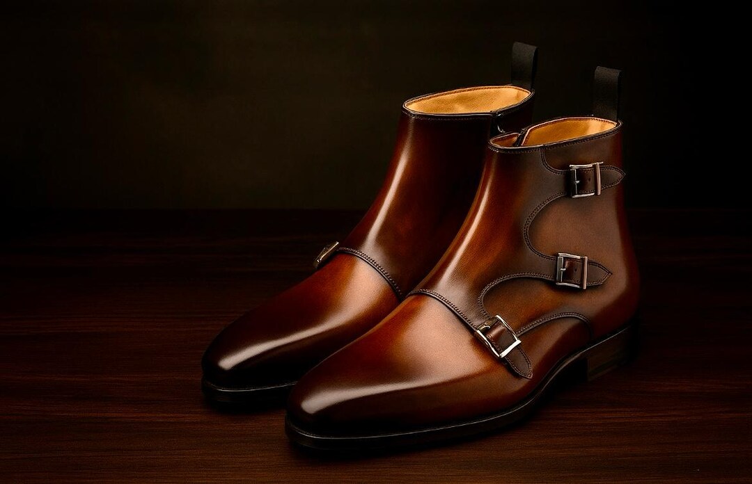 Handmade Men's Genuine Brown Leather Triple Monk Strap Formal Dress ...