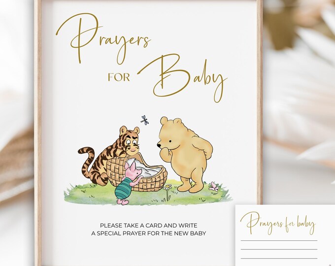Winnie the Pooh Baby Shower Prayers for Baby Sign, Classic Pooh Bear ...