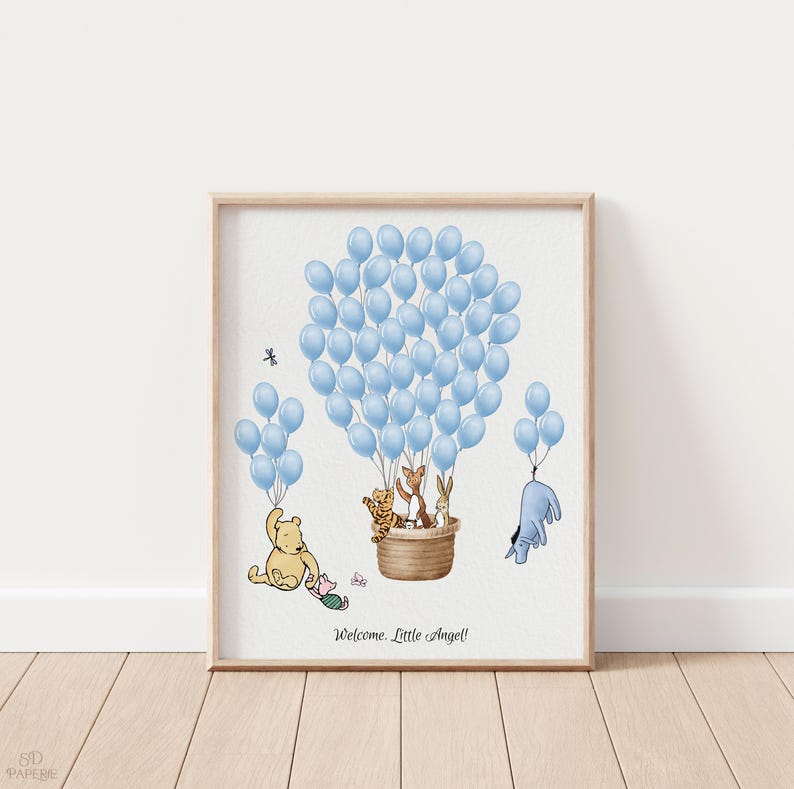 Winnie the Pooh Baby Shower Signature Guest Book, Printable 56 Blue ...