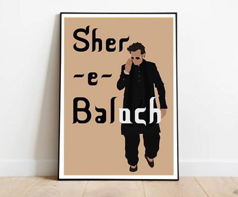 Sher-e-baloch Poster | Rehman Dakait Style Bollywood Art (digital ...