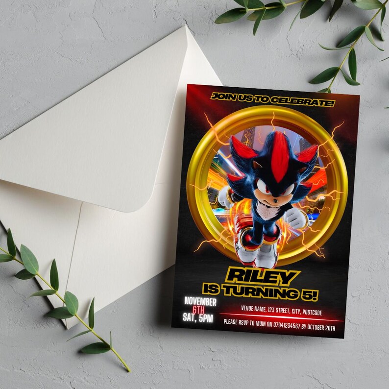 Shadow Sonic the Hedgehog 3 Birthday Party Invitation | Editable ...