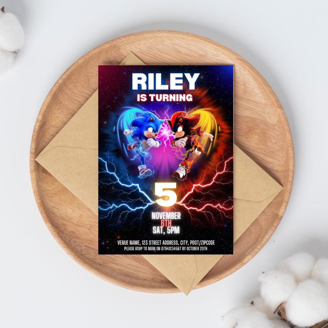 Shadow Sonic the Hedgehog 3 Birthday Party Invitation | Editable ...