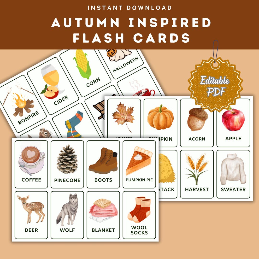 Fall Learning Fun: 24 Autumn Flash Cards, Halloween Edition, Printable ...