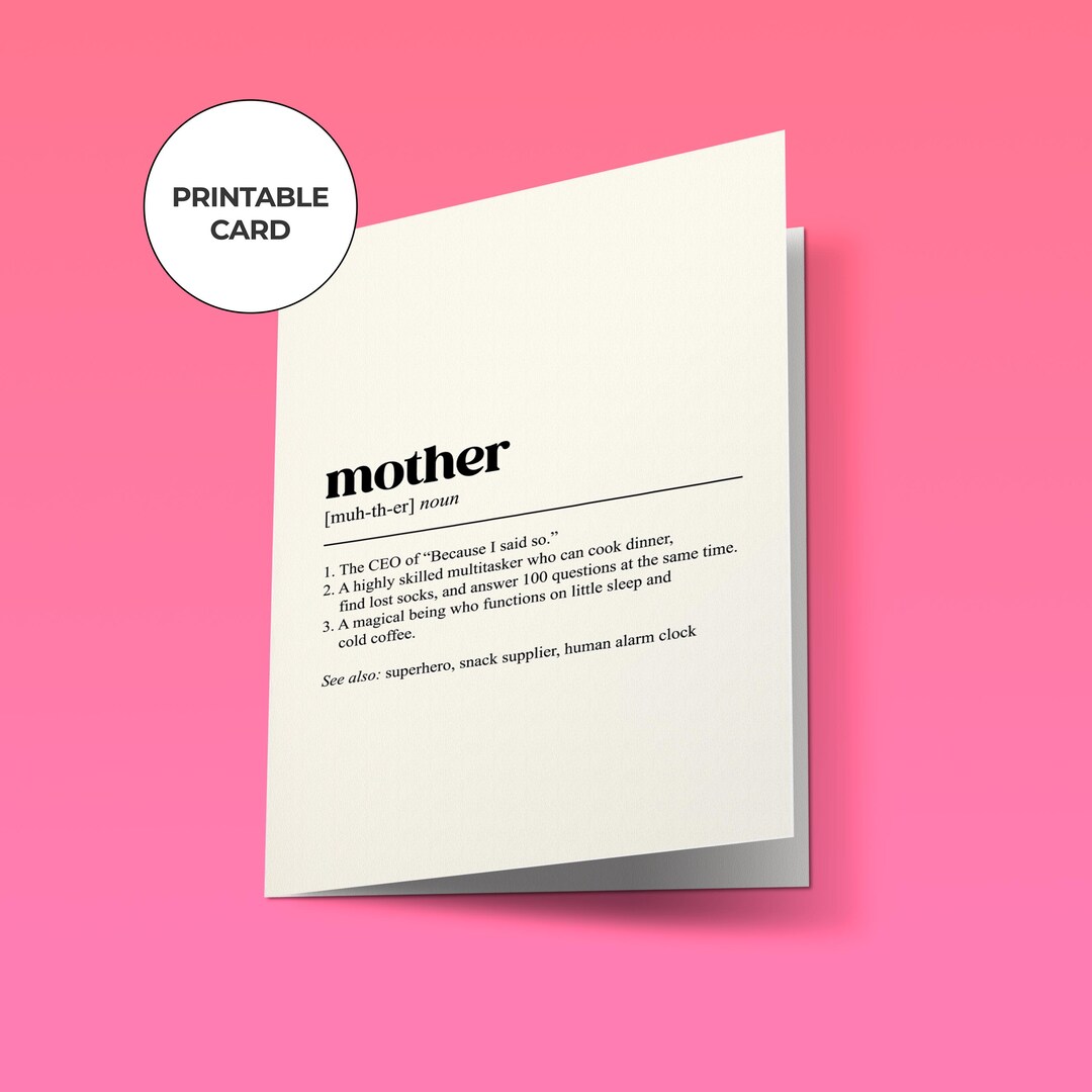 Mother Definition Card - Printable Card - Funny Mother's Day Card - Etsy