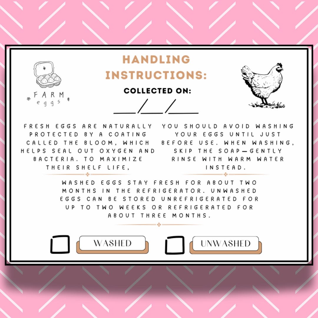 Farm Fresh Egg Handling Care Card – Unwashed Egg Instructions ...