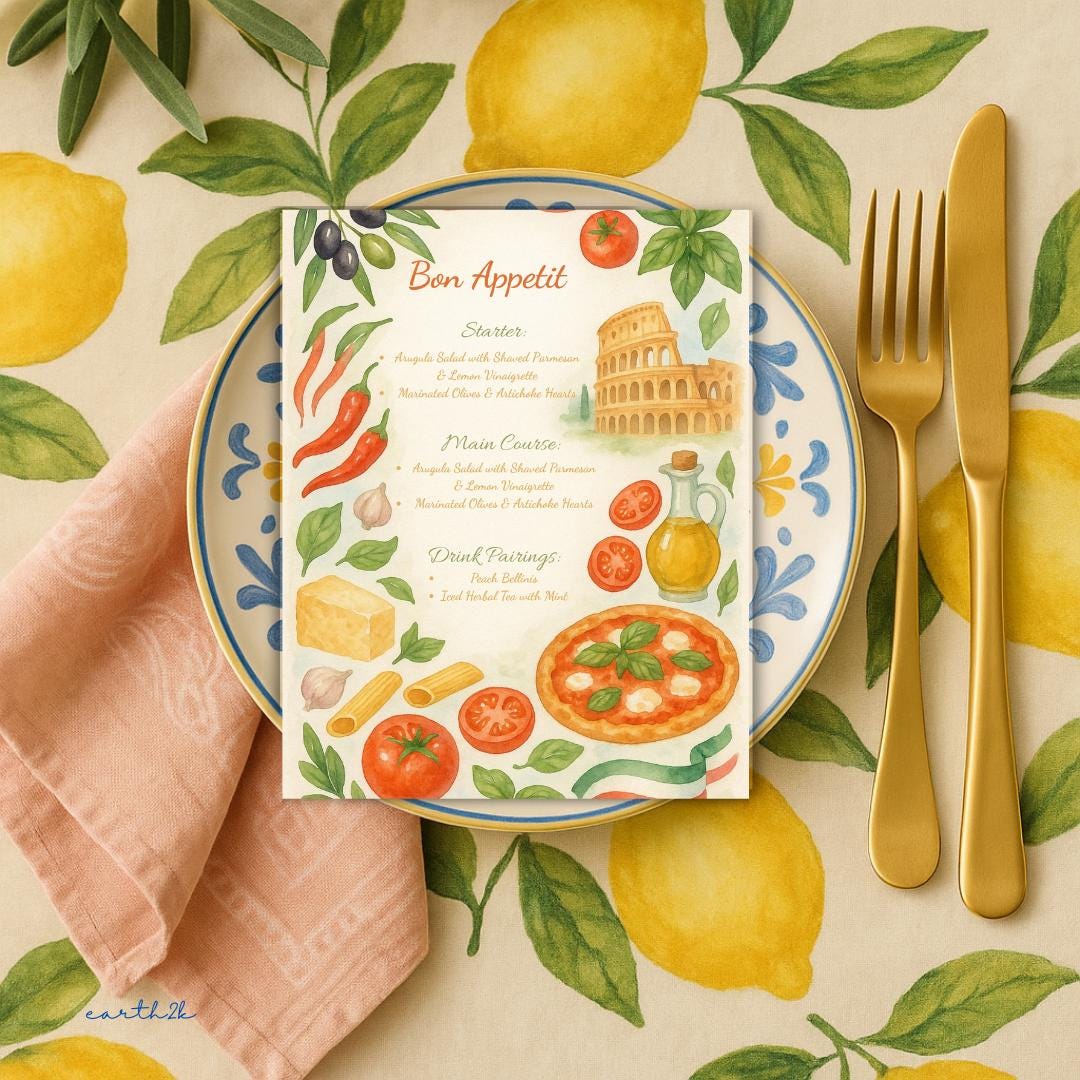 Editable Classic Italian Menu Template – Watercolor Rome, Pizza, Pasta ...