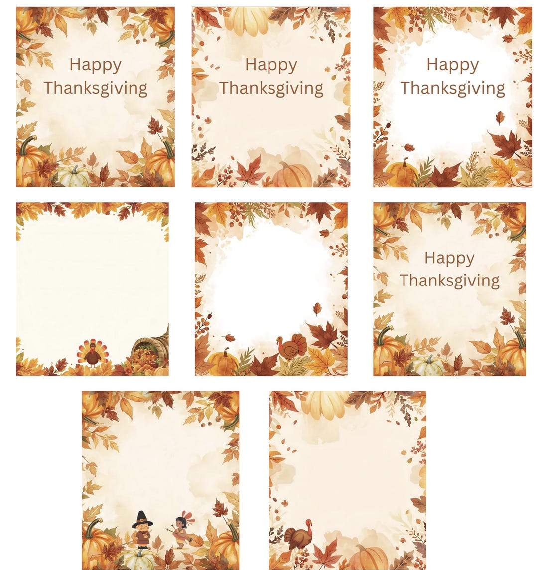 Watercolor Thanksgiving Scenes 8 Fall Backgrounds PNG | Pumpkin Turkey ...