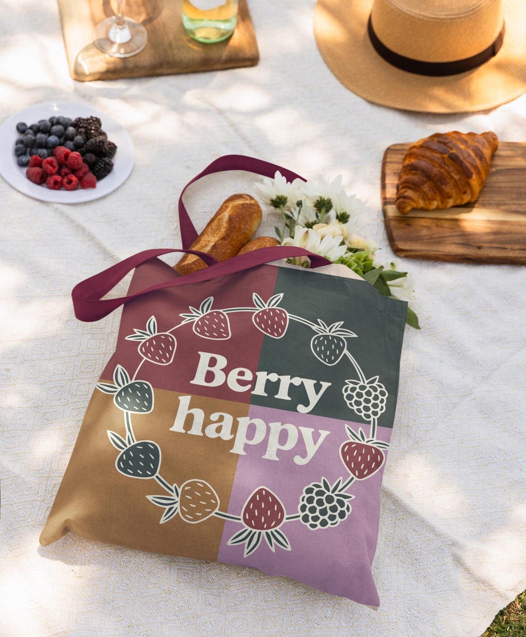 Personalized Berry Happy Tote Custom Gift for Mom Retro Farmers Market ...