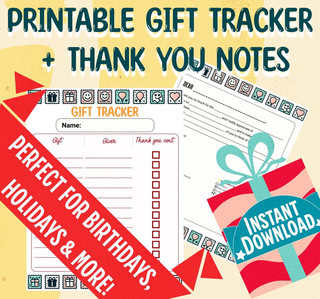 Kids Thank You Notes Kit Printable Gift Tracker Instant Download ...