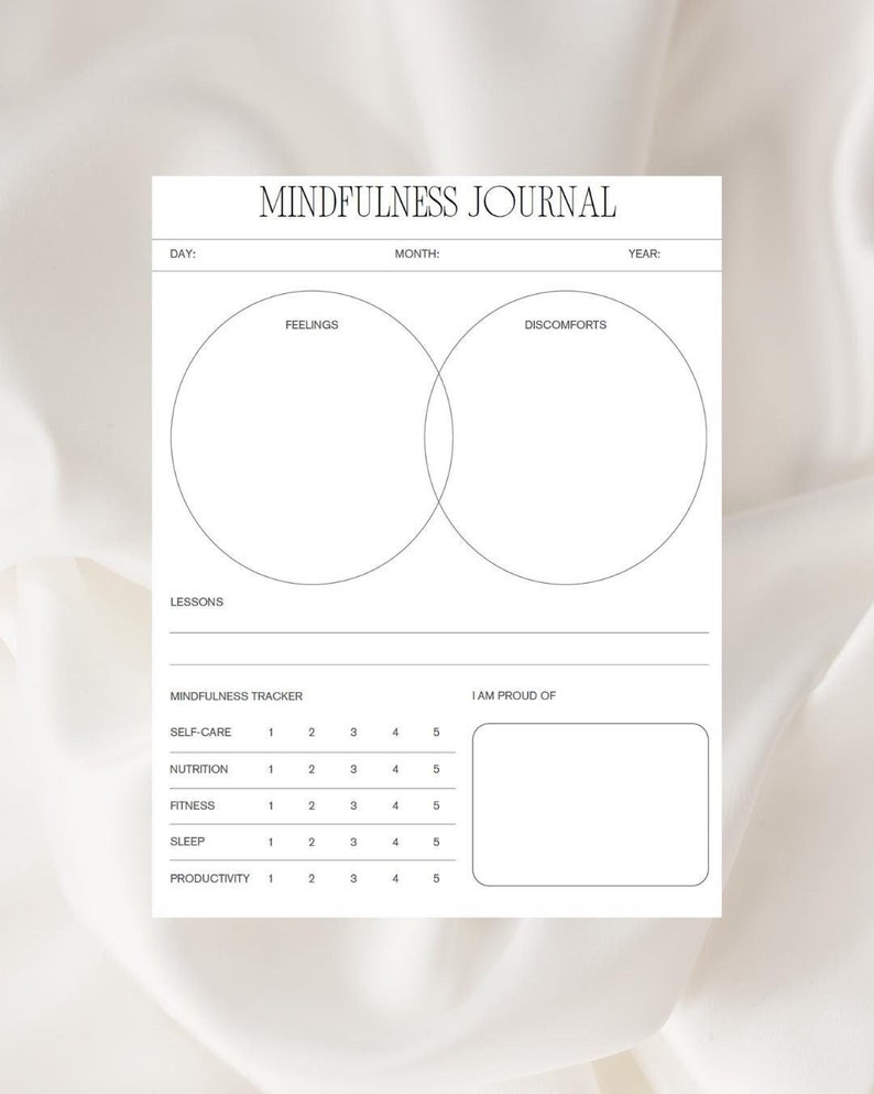 Mindfulness Journal, Printable Journal Sheet, Mindfulness Tracker ...