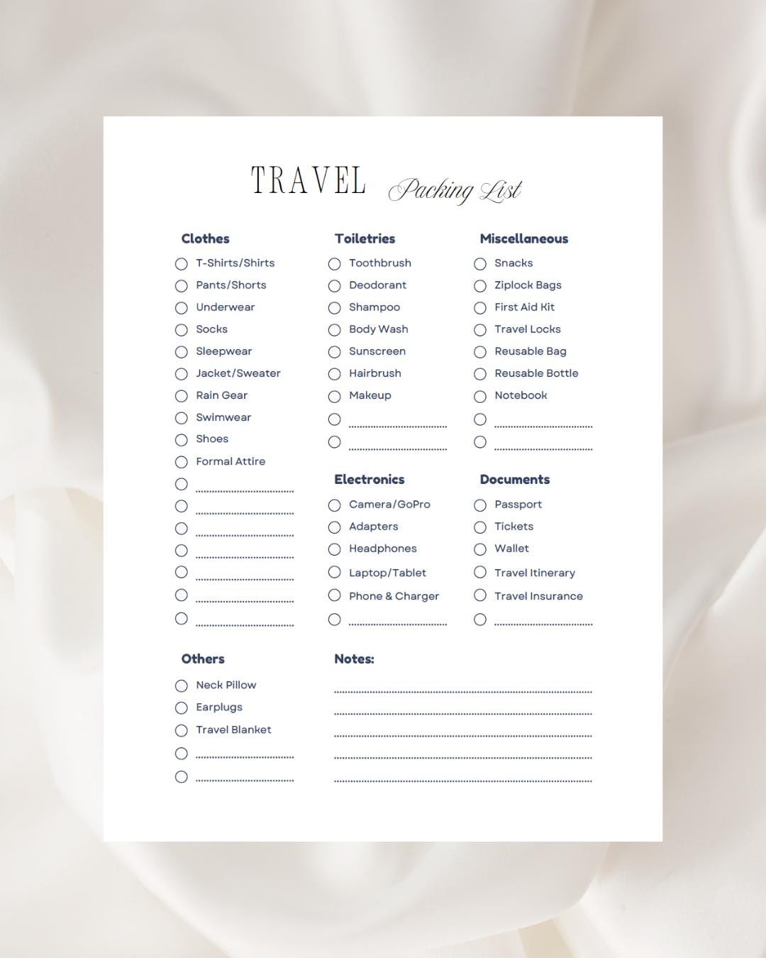 Travel Packing List, Packing List for Travel, Vacation Packing List ...