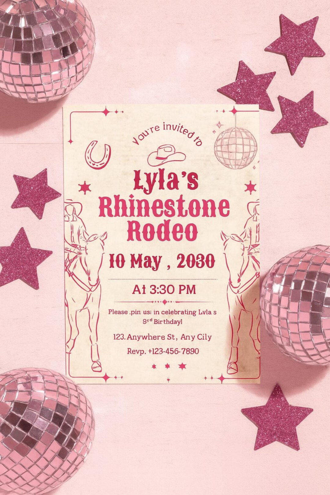 Rhinestone Rodeo Birthday Invitation | Pink Cowgirl Party (digital ...