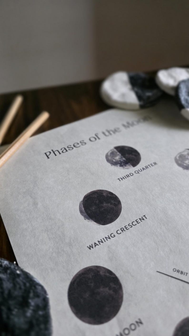 Homeschool Watercolor Moon Phase Diagram - Montessori/stem Learning ...